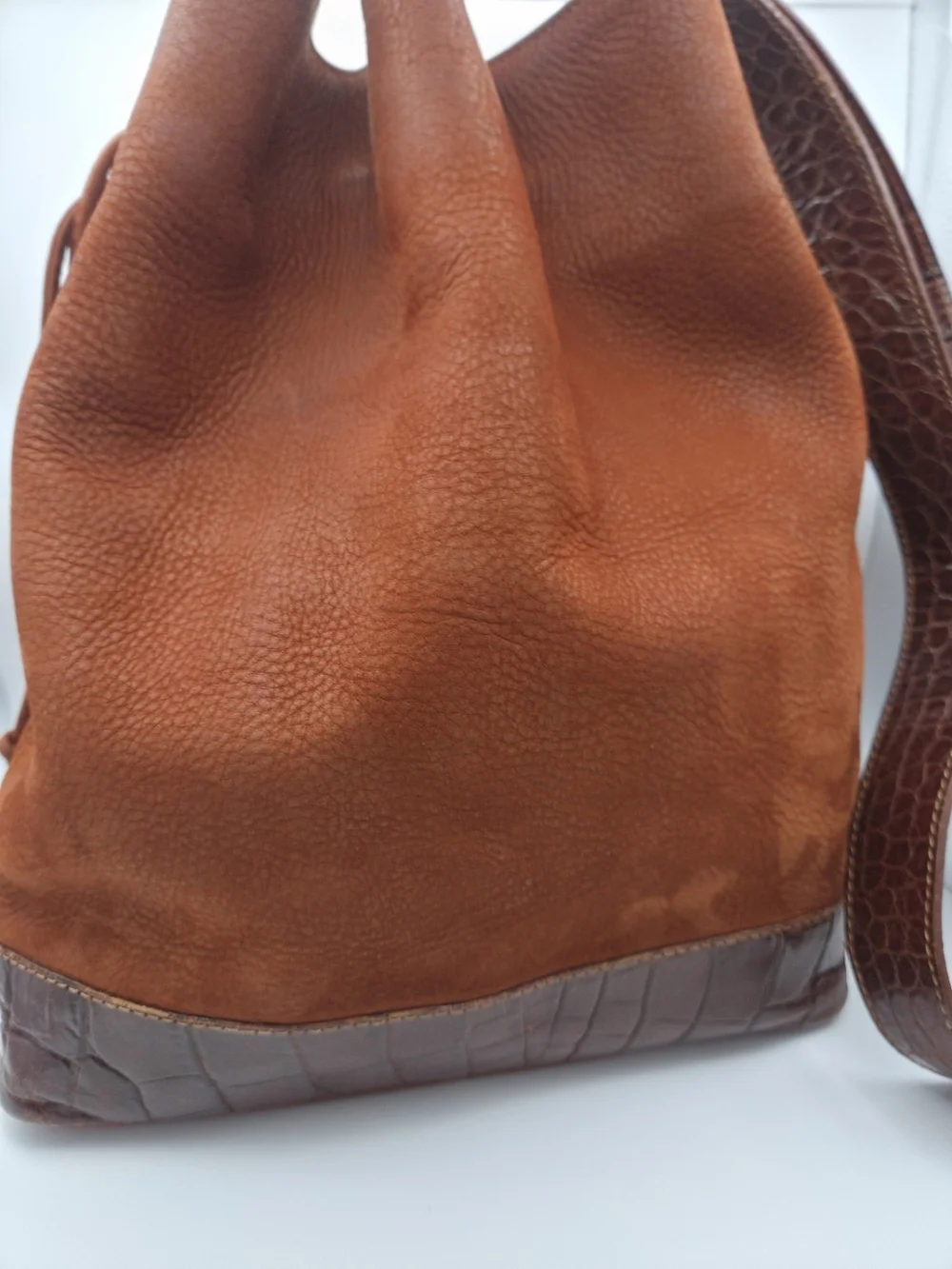 Furla | Bags | Furla Brown Leather Bucket Bag Drawstring Hobo Crossbody ...